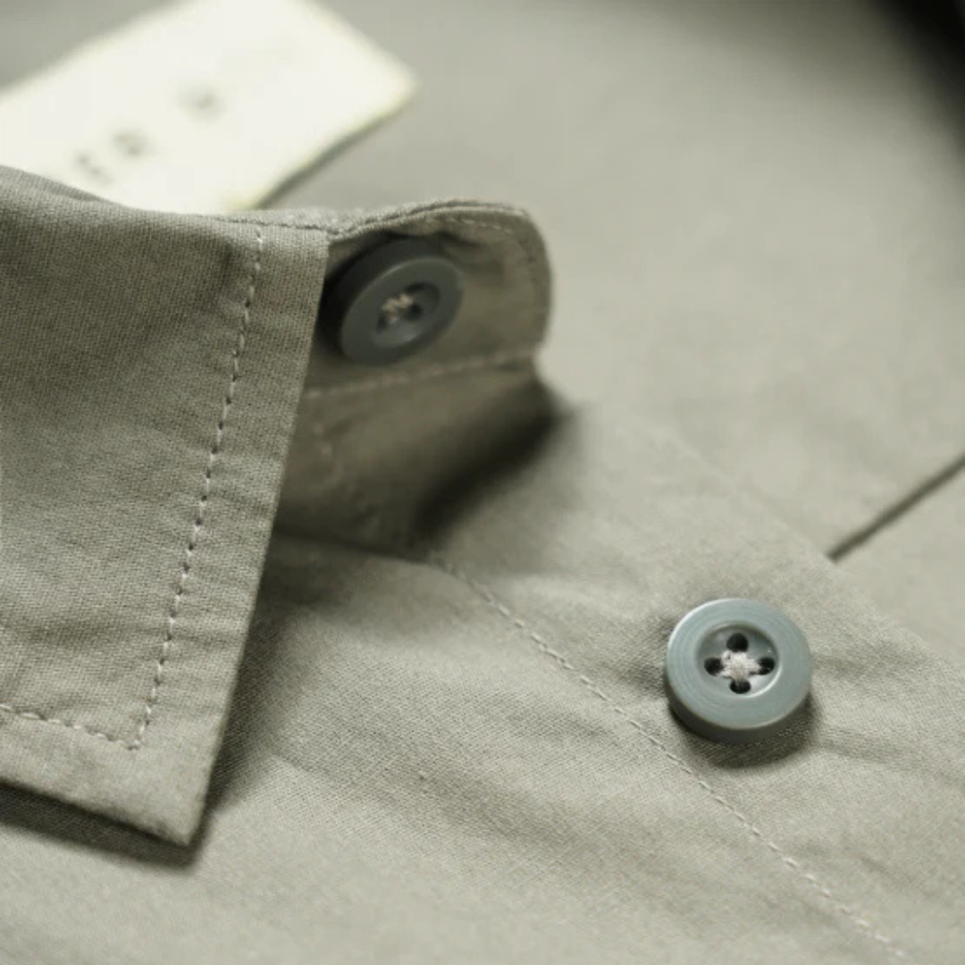 Olive Short Sleeve Button-Up with Ribbed Cuff | Dapper Boi